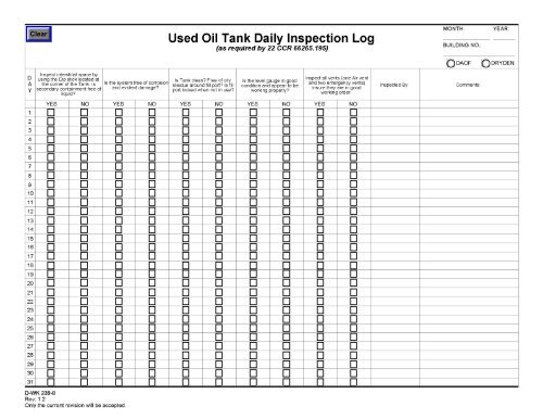 I: Used Oil Tank Daily Inspection Log 1 - Nasa
