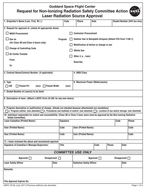 Nasa Safety Form