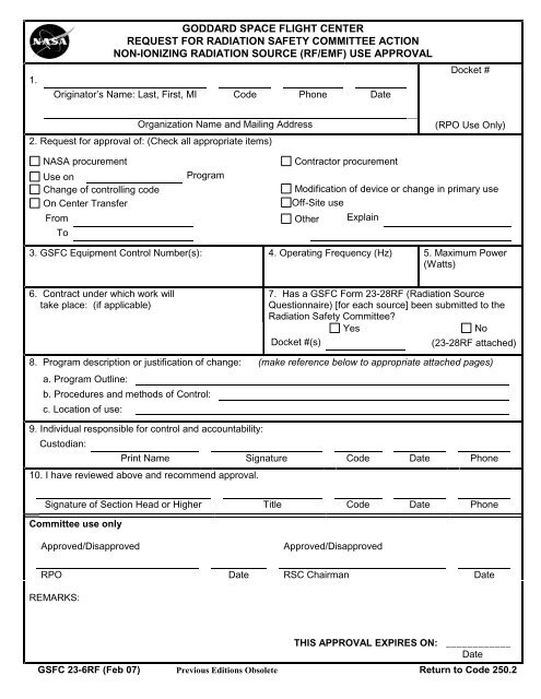 Nasa Safety Form