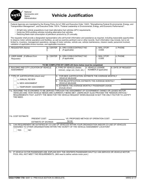Vehicle Justification - Nasa
