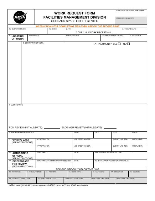 work request form facilities management division - NASA