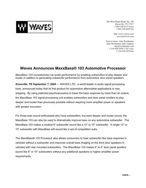 Waves Ships MaxxBass 103 Automotive Processor