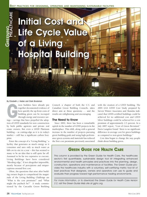 Initial Cost and Life Cycle Value of a Living Hospital Buidling