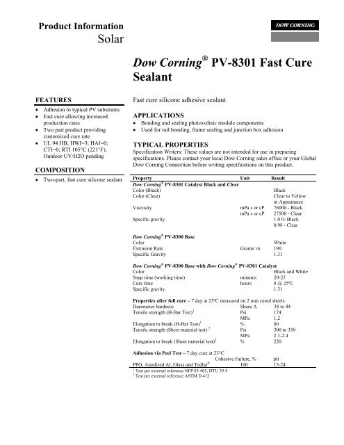 Dow CorningÂ® PV-8301 Fast Cure Sealant