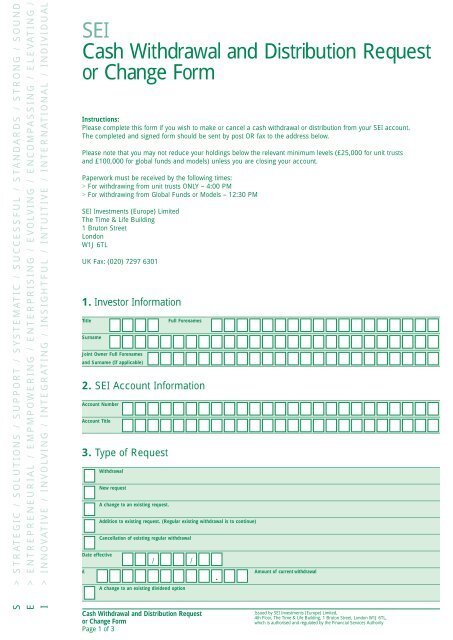 SEI Cash Withdrawal and Distribution Request or Change Form