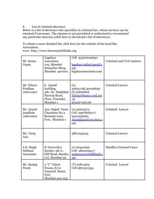 h. List of criminal attorneys Below is a list of attorneys who ...