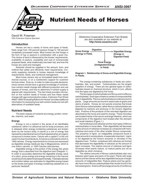 Nutrient Needs of Horses - OSU Fact Sheets - Oklahoma State ...