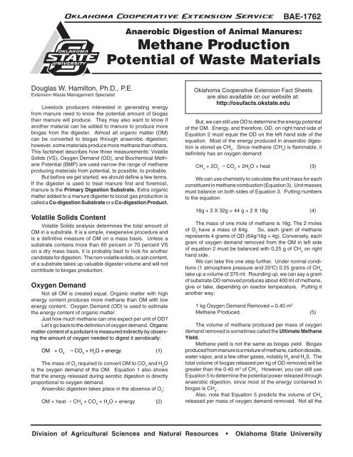 Methane Production Potential of Waste Materials - OSU Fact Sheets ...