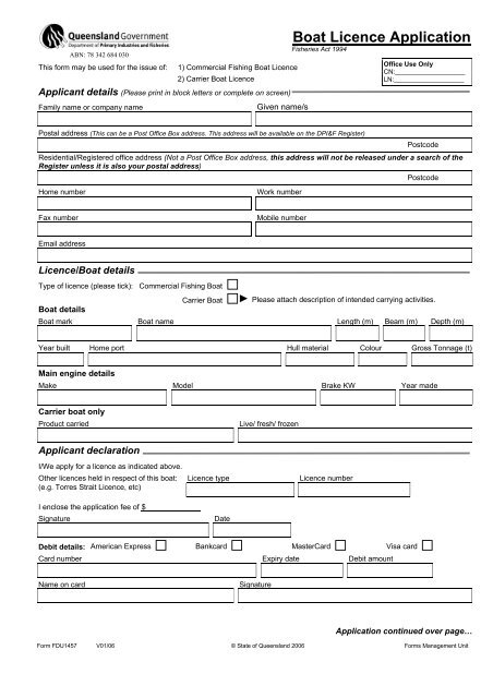 Boat Licence Application - Department of Primary Industries
