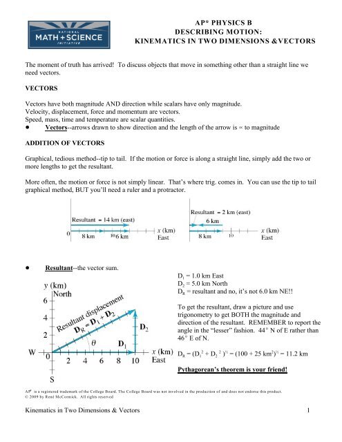 ap* physics b describing motion: kinematics in two dimensions