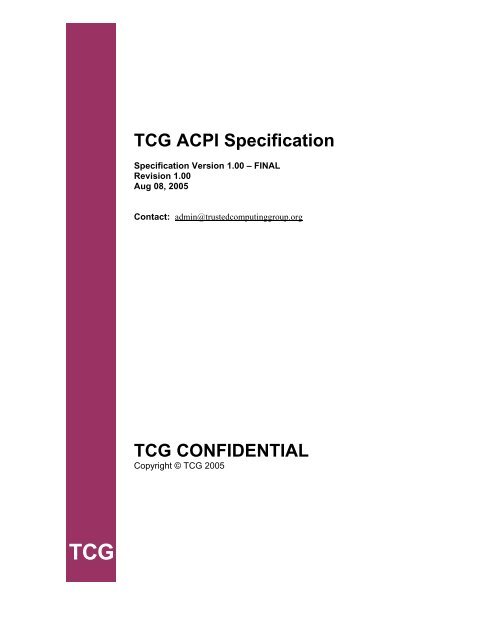 TCG ACPI Specification - Trusted Computing Group