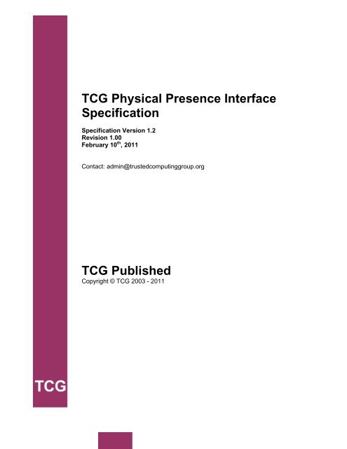 TCG Physical Presence Interface Specification - Trusted Computing ...