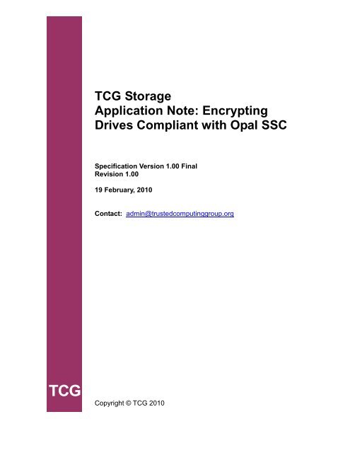TCG Storage Application Note - Trusted Computing Group