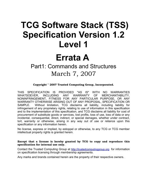 TCG Software Stack (TSS) - Trusted Computing Group