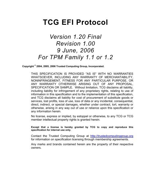 TCG EFI Protocol Spec - Trusted Computing Group