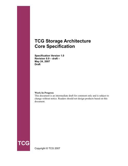TCG Storage Architecture Core Specification, Version 1.00, Revision ...