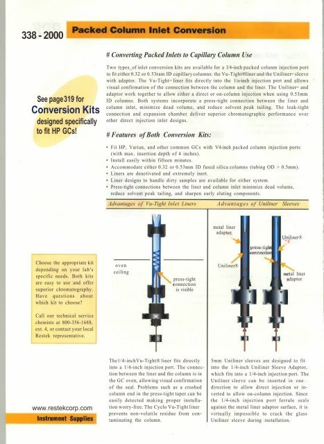 Paked Column Capillary Conversion Kits - Restek - Chromtech.com.au