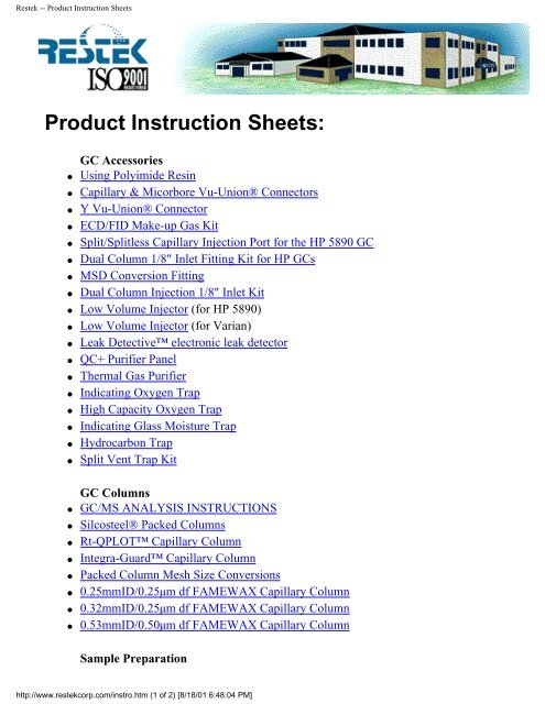 Restek -- Product Instruction Sheets - Chromtech.com.au