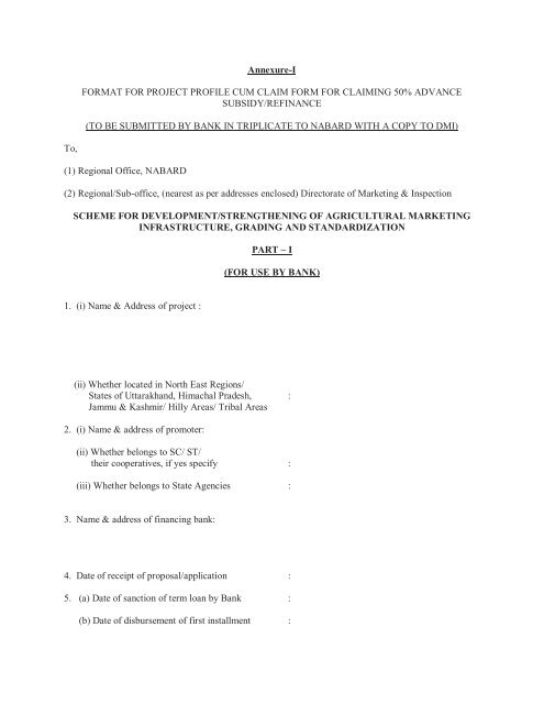 Annexure-I FORMAT FOR PROJECT PROFILE CUM ... - Efresh India Annexure-I FORMAT FOR PROJECT PROFILE CUM ... - Efresh India