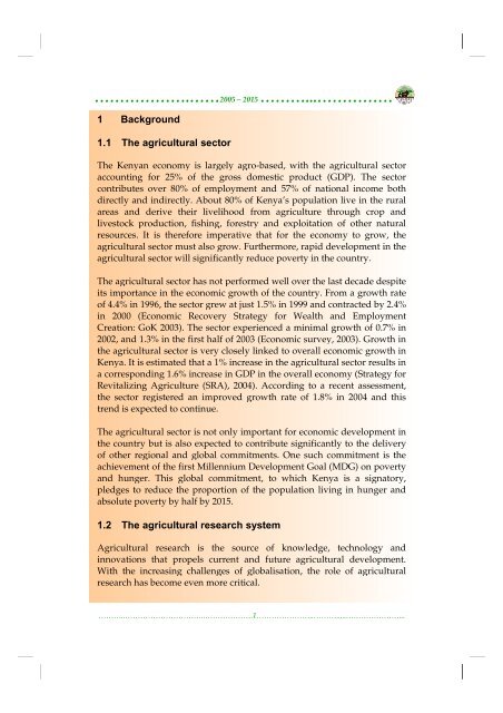 Strategic plan 2005 - 2015 - Kenya Agricultural Research Institute