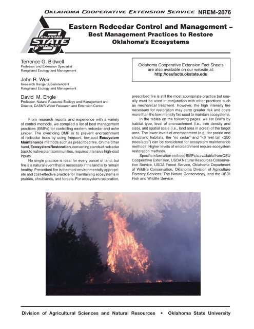 Eastern Redcedar Control and Management â - OSU Fact Sheets ...
