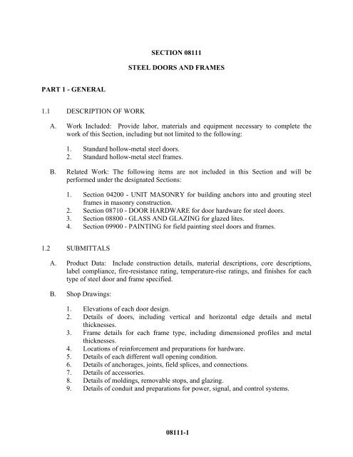 08111-1 SECTION 08111 STEEL DOORS AND FRAMES PART 1 ...