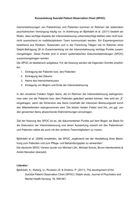 SPOC - Suicidal Patient Observation Chart