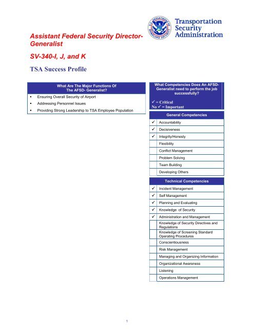 Assistant Federal Security Director - Transportation Security ...