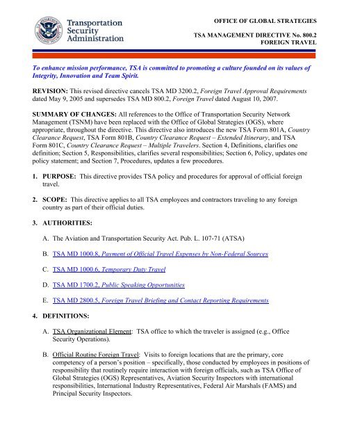 Foreign Travel - Transportation Security Administration