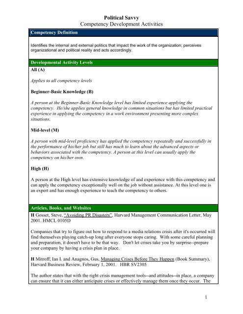 Political Savvy Competency Development Activities