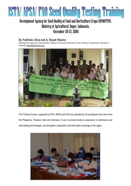 20-24 ISTA/APSA/FAO Seed Quality Testing Training - International ...