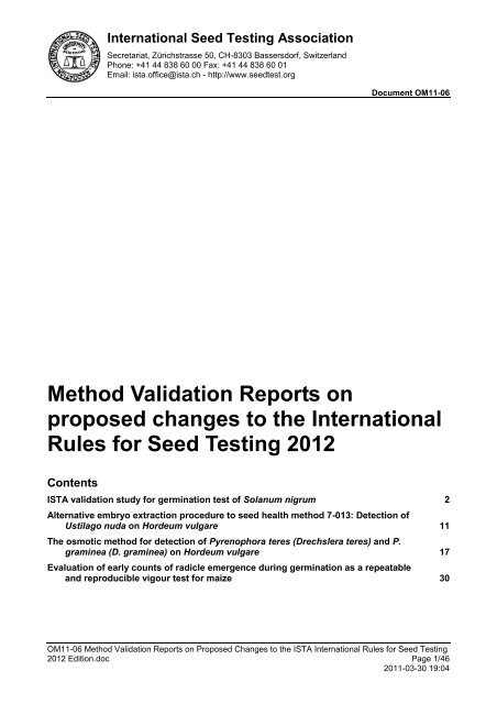 ISTA Method Validation Reports 2011 - International Seed Testing ...