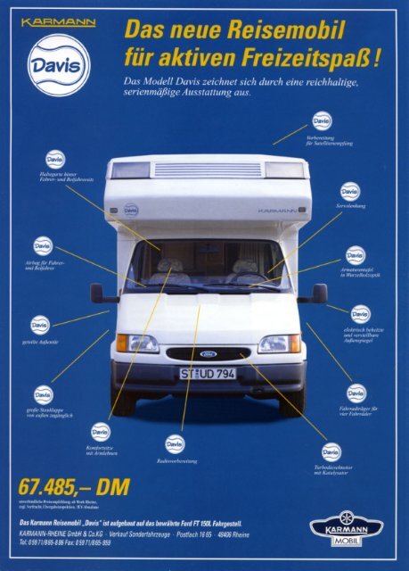 Preisliste Ford Davis FT150 - bei Karmann Mobil