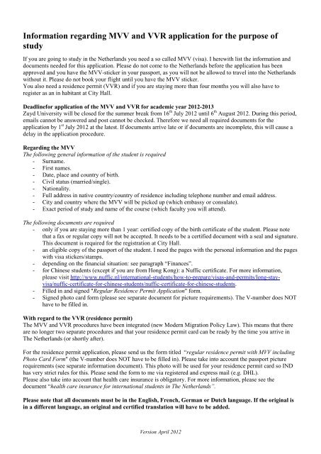 Information regarding MVV-Visa application