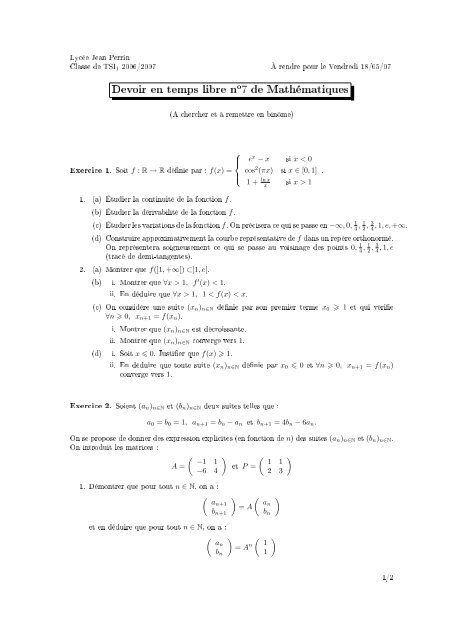 Devoir en temps libre no7 de MathÃ©matiques - LycÃ©e Jean Perrin