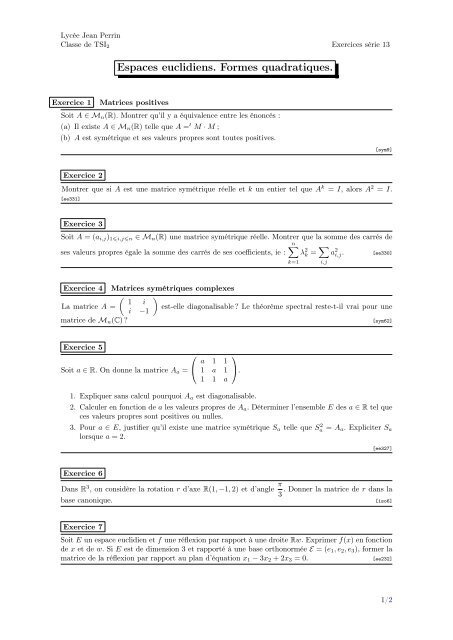Classe de TSI2 - Exercices de mathÃ©matiques