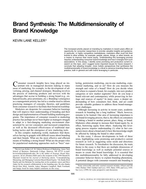 Brand Synthesis: The Multidimensionality of Brand Knowledge