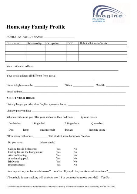 Homestay Arrangements Form