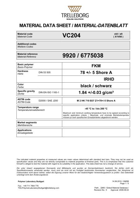 material data sheet / material-datenblatt