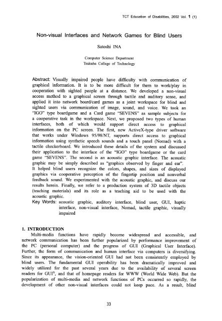 Non-visual Interfaces and Network Games for Blind Users