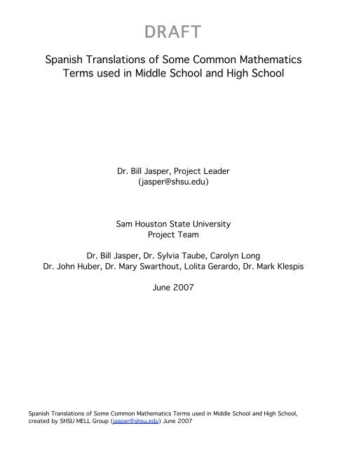 DRAFT - Mathematics for English Language Learners Project