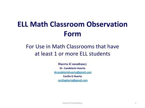 ELL Math Classroom Observation Form - Mathematics for English ...