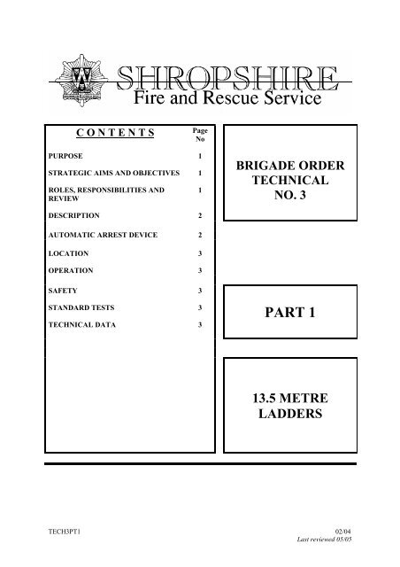 13.5 Metre Ladders - Shropshire Fire and Rescue Service