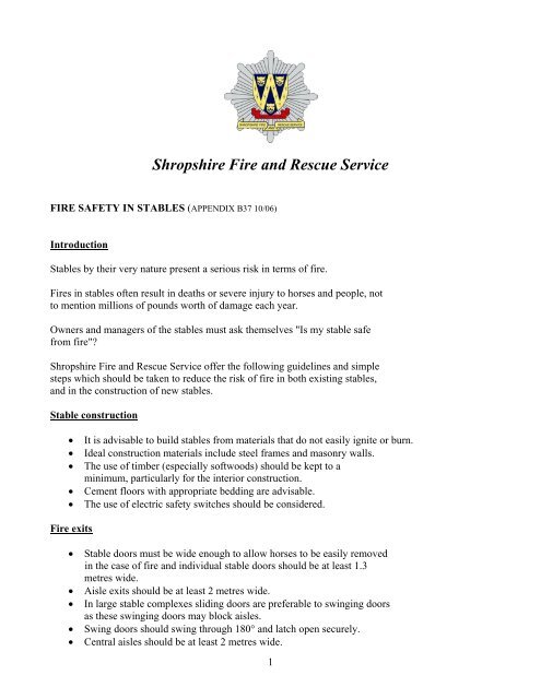 Fire safety in stables advice sheet - Shropshire Fire and Rescue ...