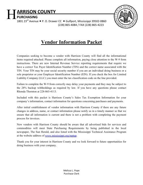 New Vendor Information Packet With W-9.pdf - Harrison County