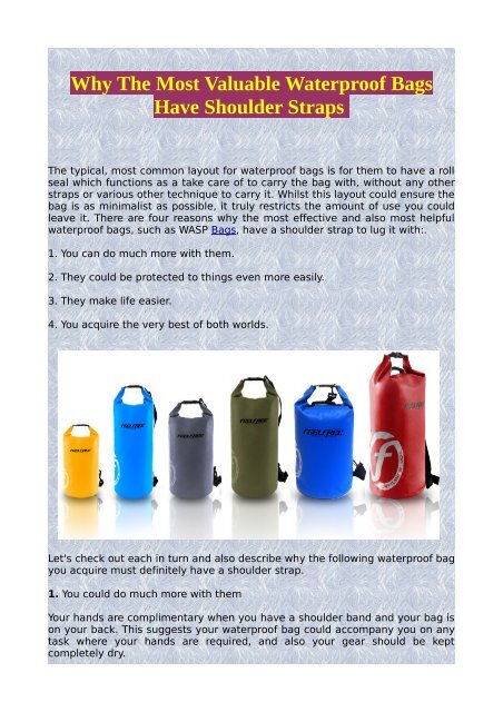 Why The Most Valuable Waterproof Bags Have Shoulder Straps