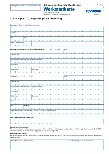 Werkstattkarte - TÃ V Nord