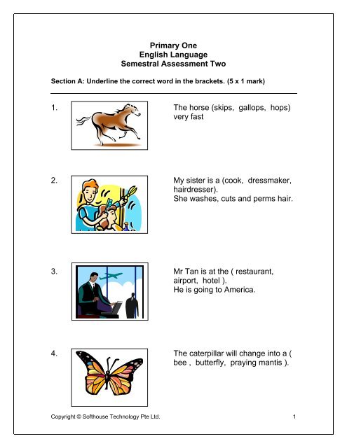 Primary One English Language Semestral ... - FreeExamPapers