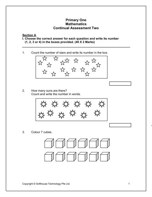 Primary One Mathematics Continual Assessment ... - FreeExamPapers