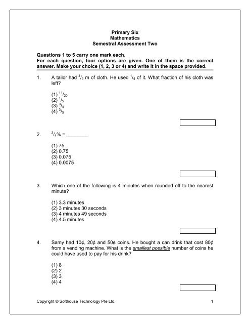 Primary Six Mathematics Semestral Assessment FreeExamPapers Primary Six Mathematics Semestral Assessment FreeExamPapers